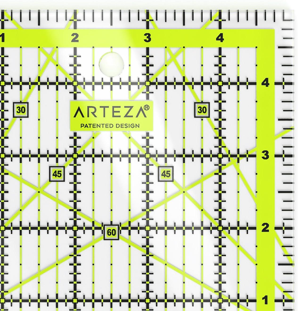 ARTEZA Quilting Ruler, Laser Cut Acrylic, Double Colored Grid Lines, 6 ...