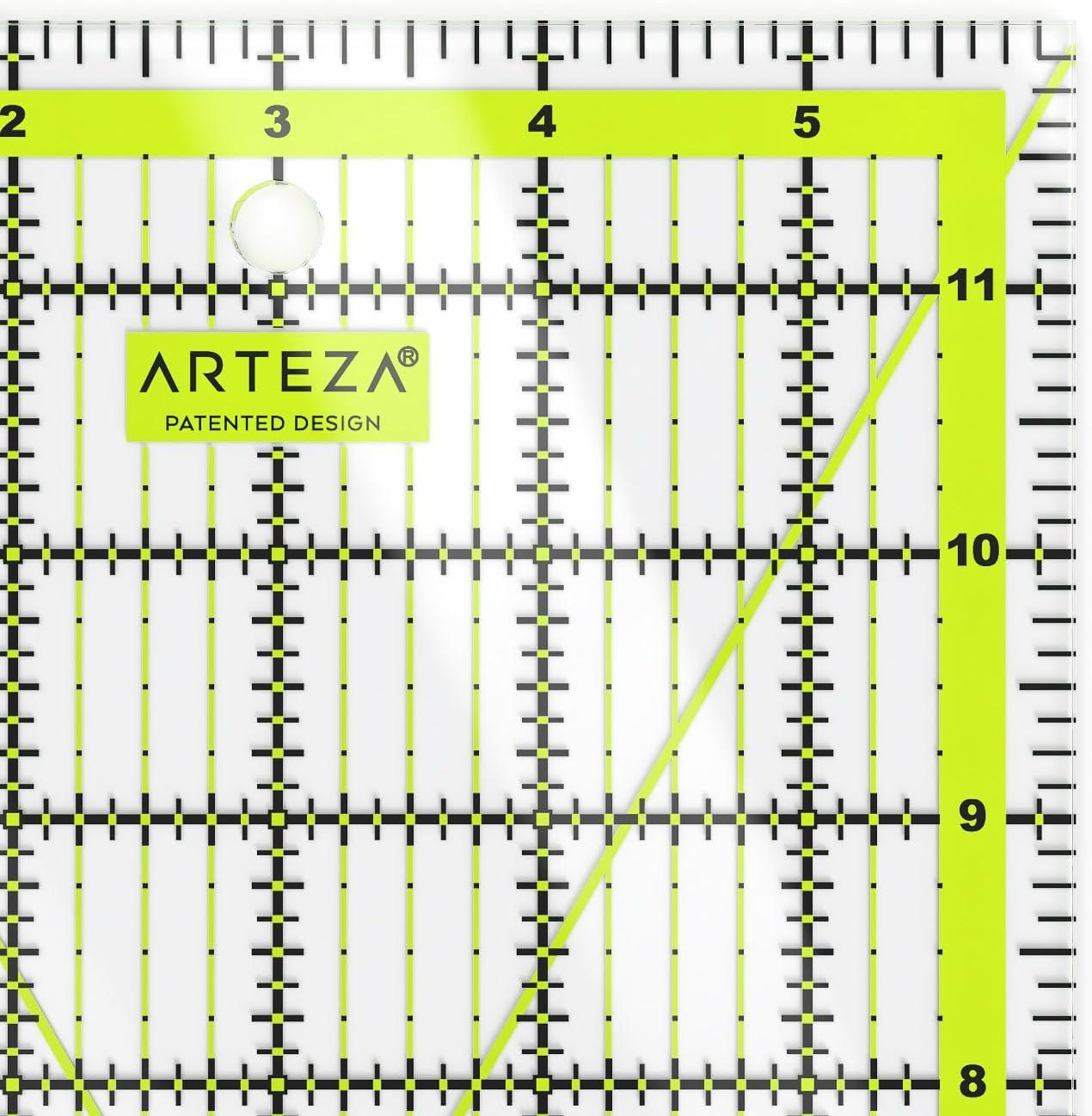 ARTEZA Quilting Ruler, Laser Cut Acrylic, Double Colored Grid Lines, 8. ...