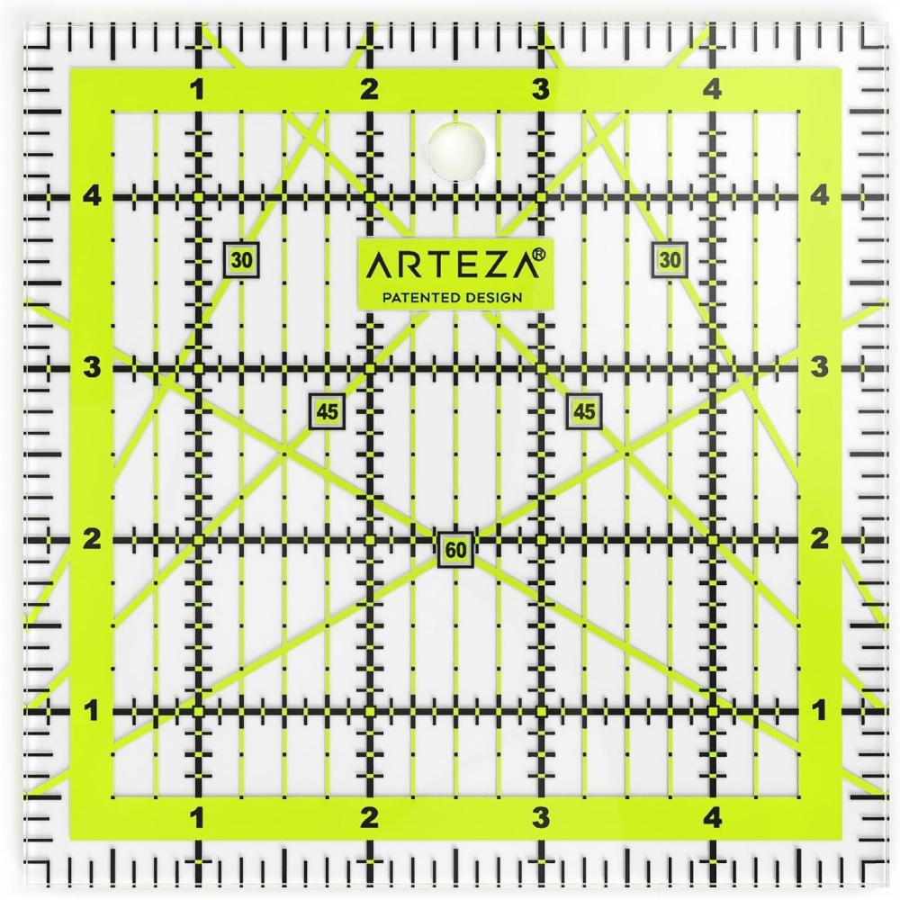 ARTEZA Quilting Ruler, Laser Cut Acrylic, Double Colored Grid Lines, 8. ...