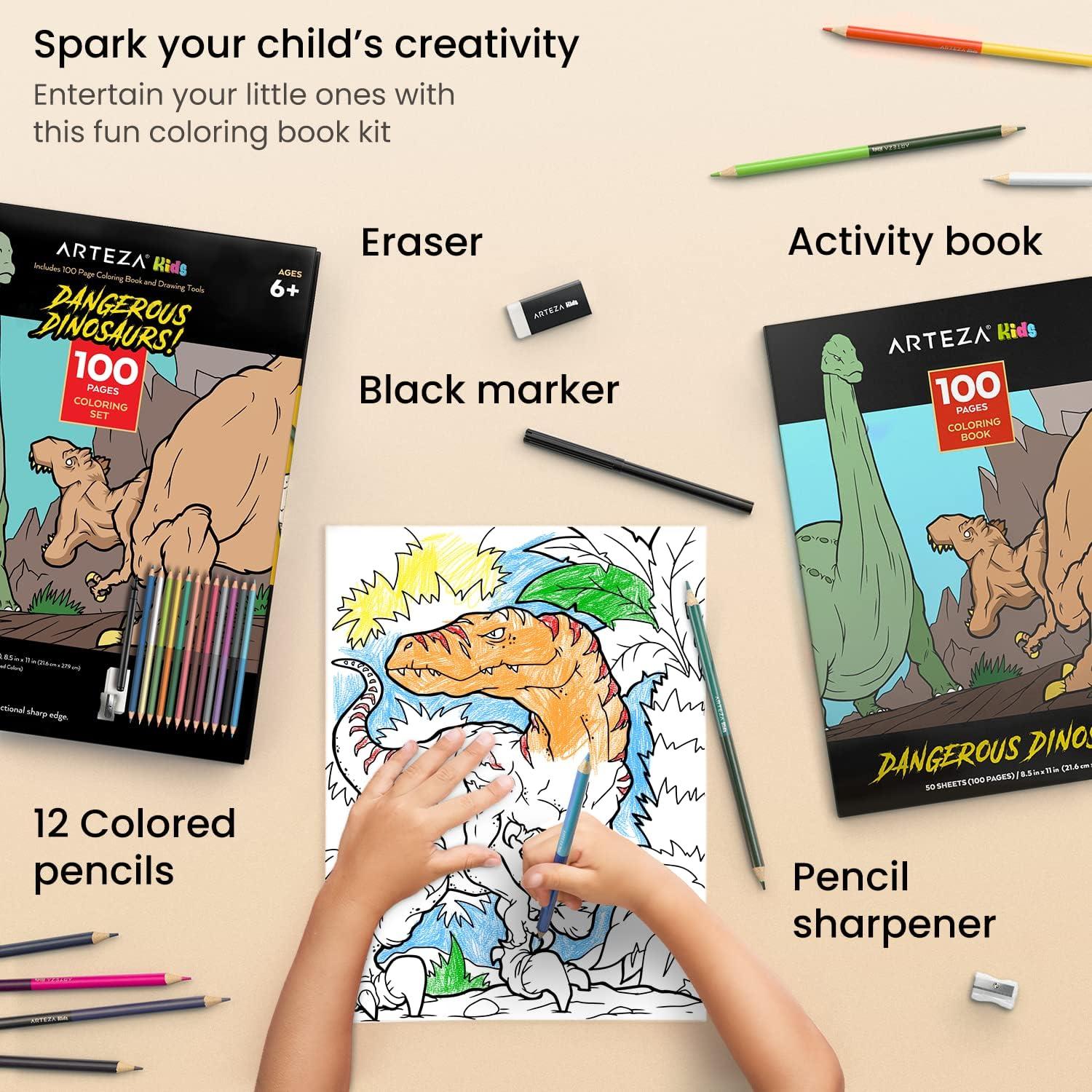 ARTEZA Kids Coloring Book and Colored Pencils Kit, 8.5×11 Inches, Sea ...