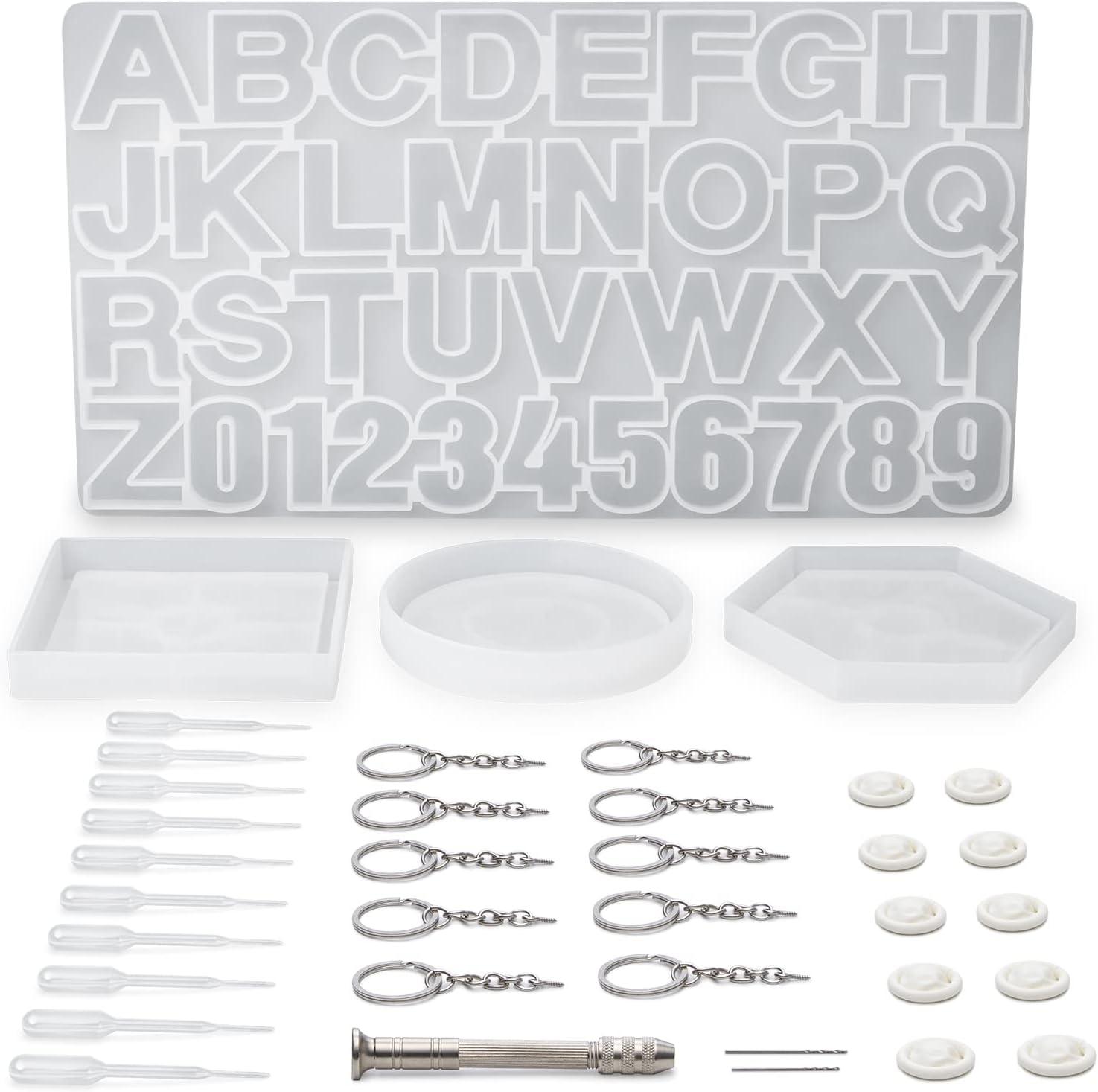 ARTEZA Resin Keychain Molds and Accessories, 37-Piece Kit, Numbers and ...