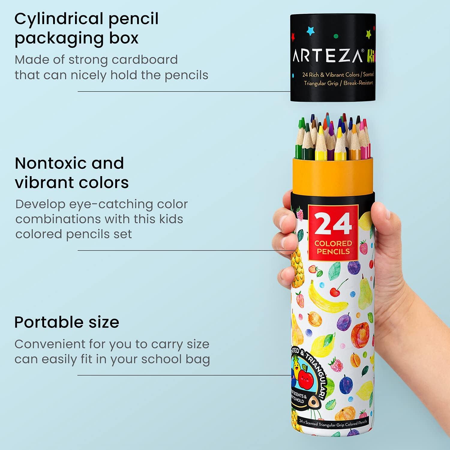 ARTEZA Scented Colored Pencils for Kids, 24 Triangle Pre-Sharpened Non ...