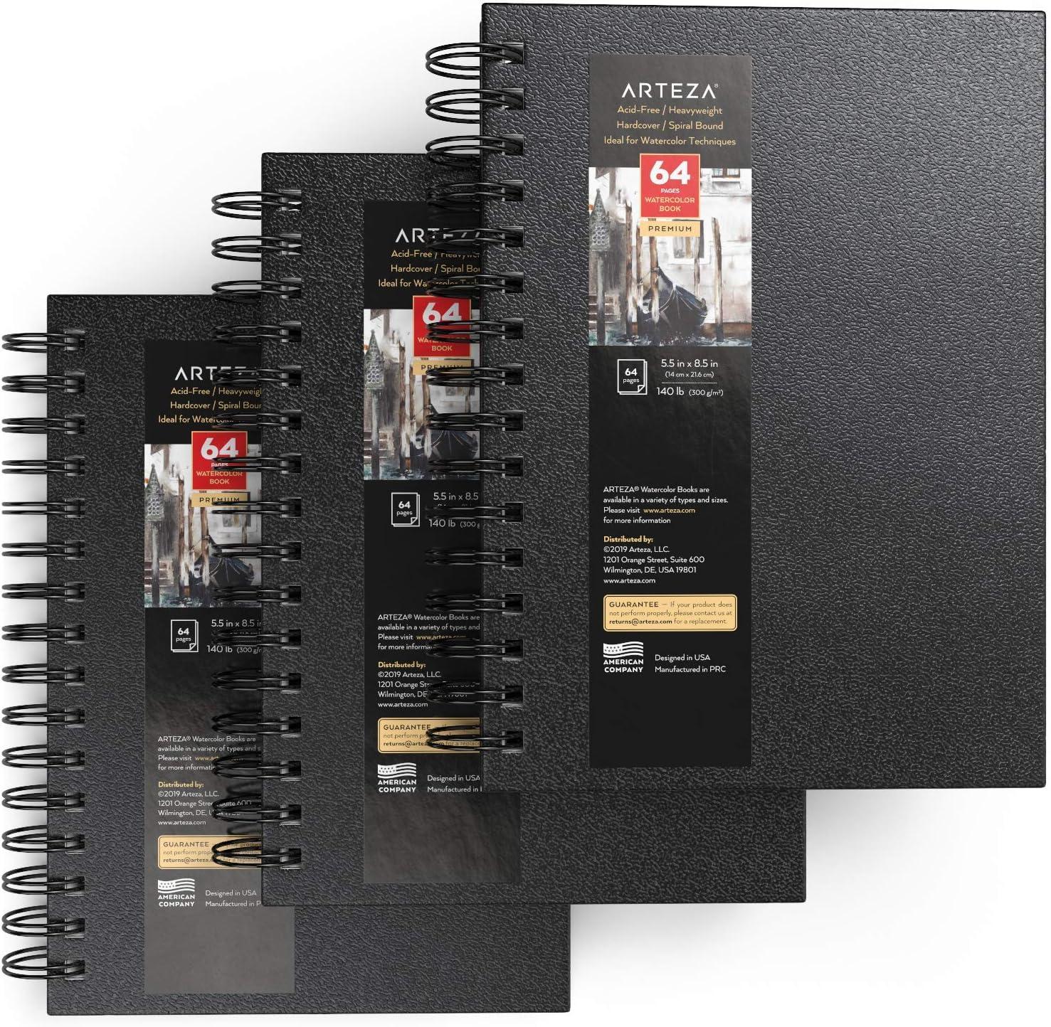 ARTEZA Watercolor Sketchbook, 2-Pack, 64 Pages Each, 9 x 12 Inches ...