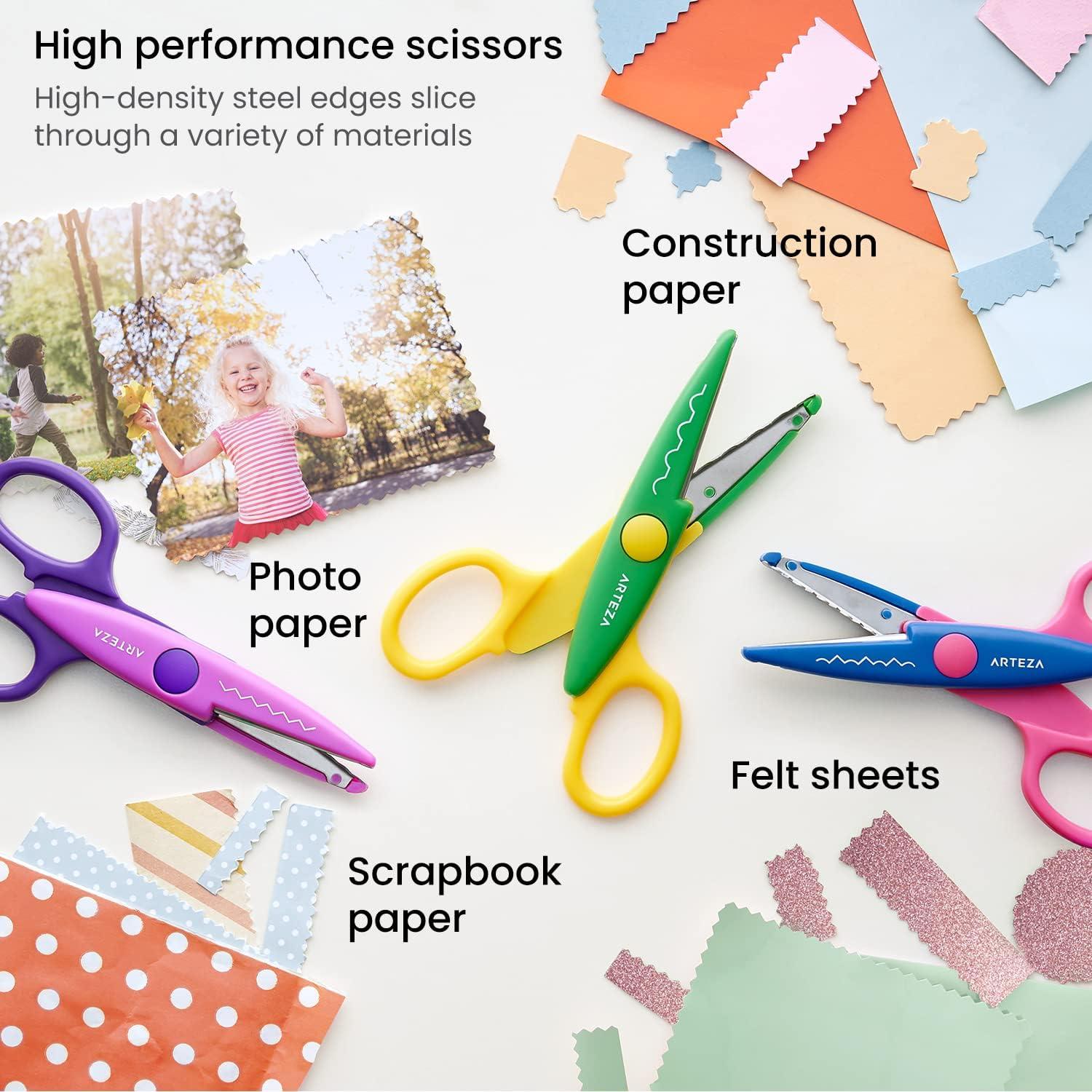 Arteza Kids Decorative Scissors, Set of 12, 5.5 Inches, Craft Scissors ...