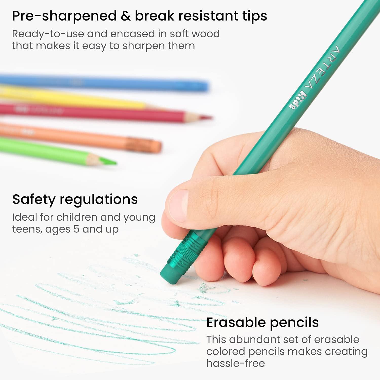 Arteza Kids Erasable Colored Pencils, Set of 48, Triangular Pencil ...