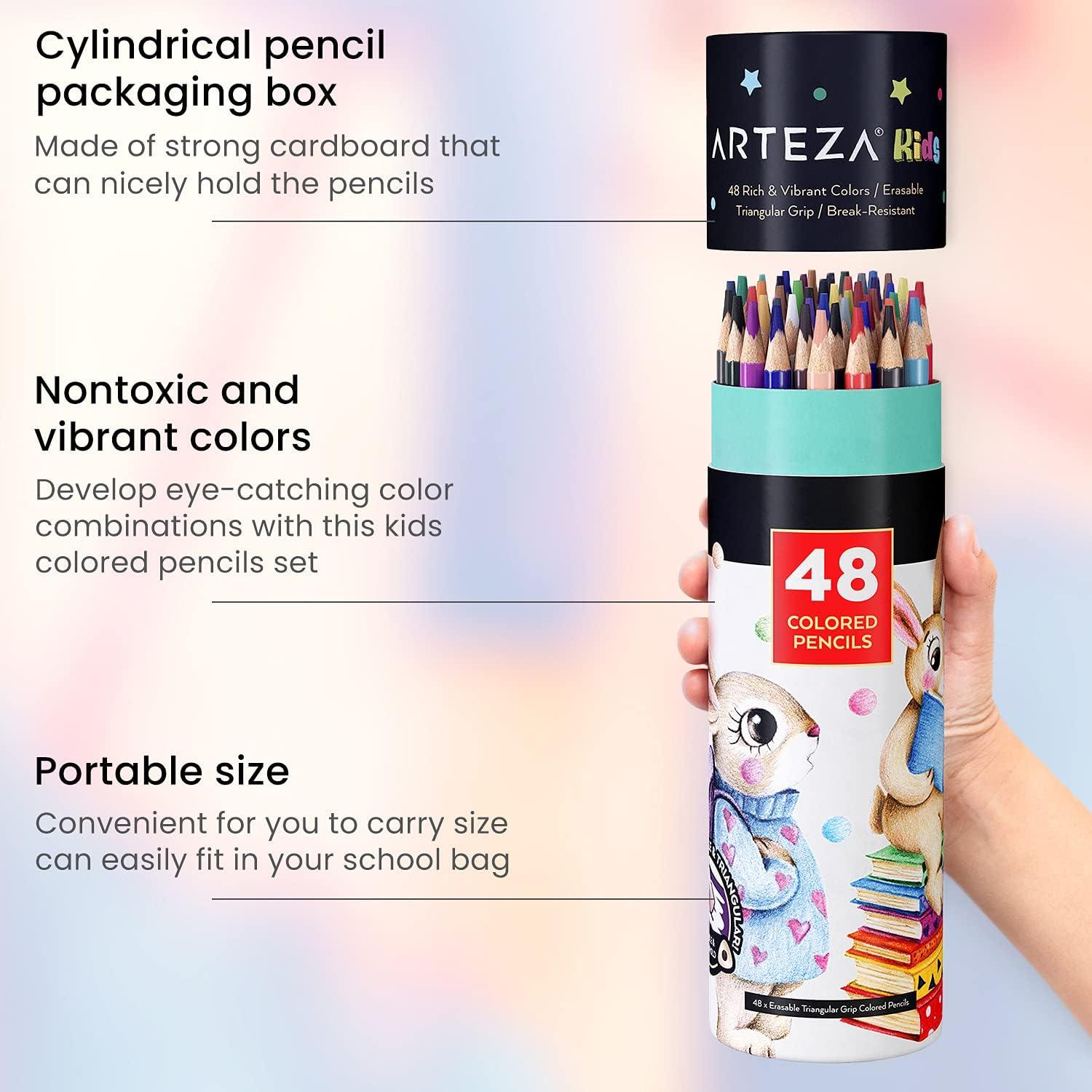 Arteza Kids Erasable Colored Pencils, Set of 48, Triangular Pencil ...