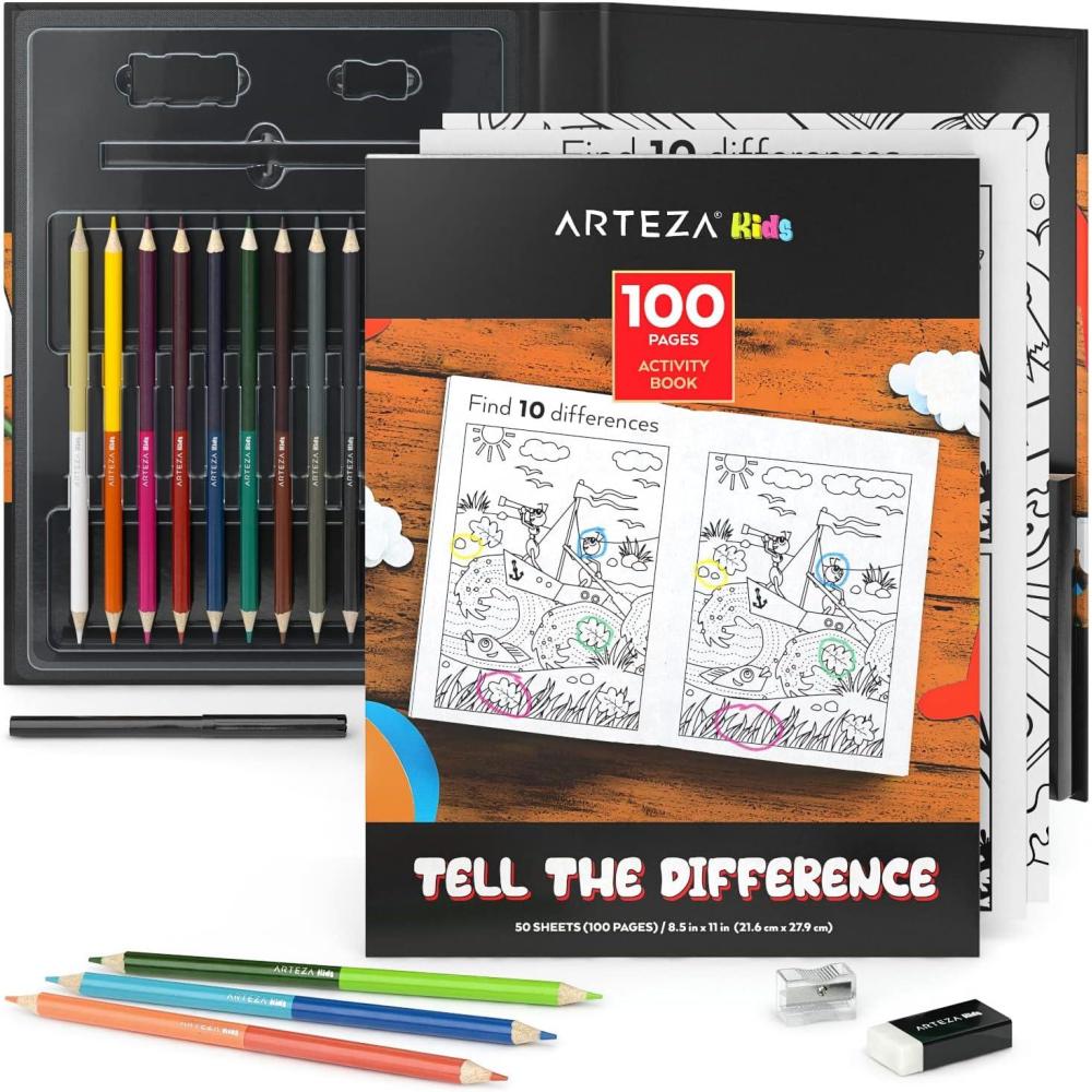 ARTEZA Kids Coloring Book and Colored Pencils Kit, 8.5×11 Inches, Sea ...