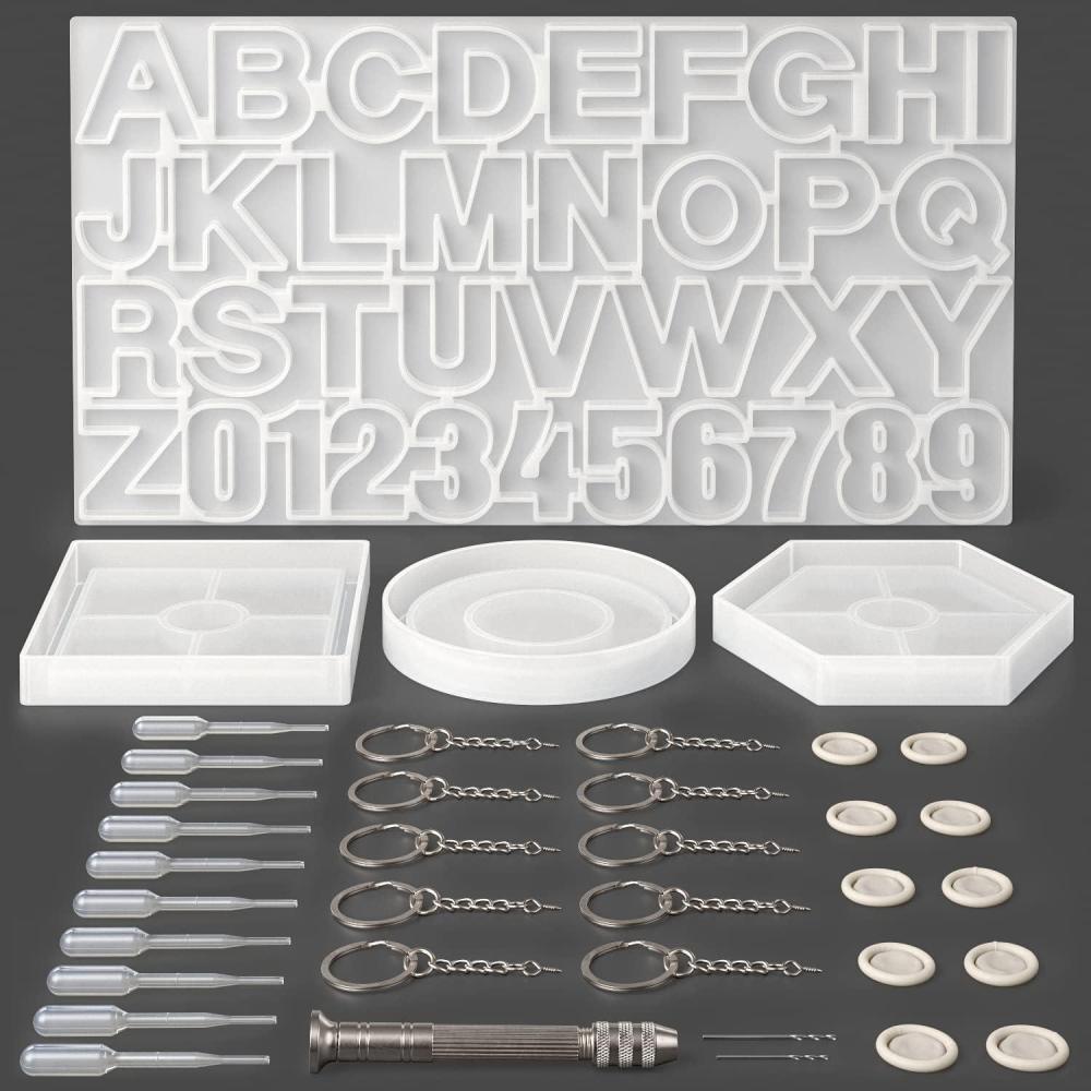 ARTEZA Resin Keychain Molds and Accessories, 37-Piece Kit, Numbers and ...