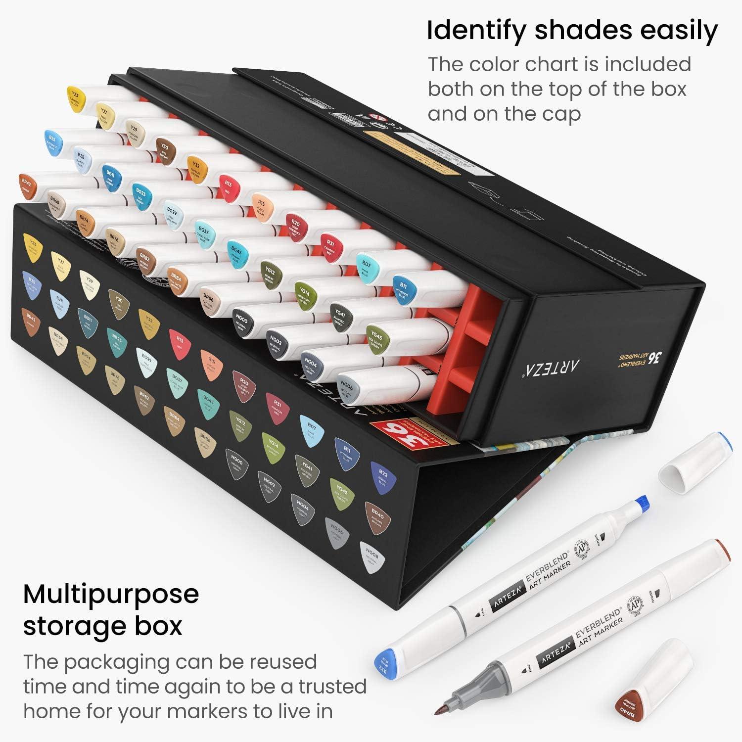 ARTEZA Art Alcohol Markers Set of 72 Colors, EverBlend Dual Tip Markers ...