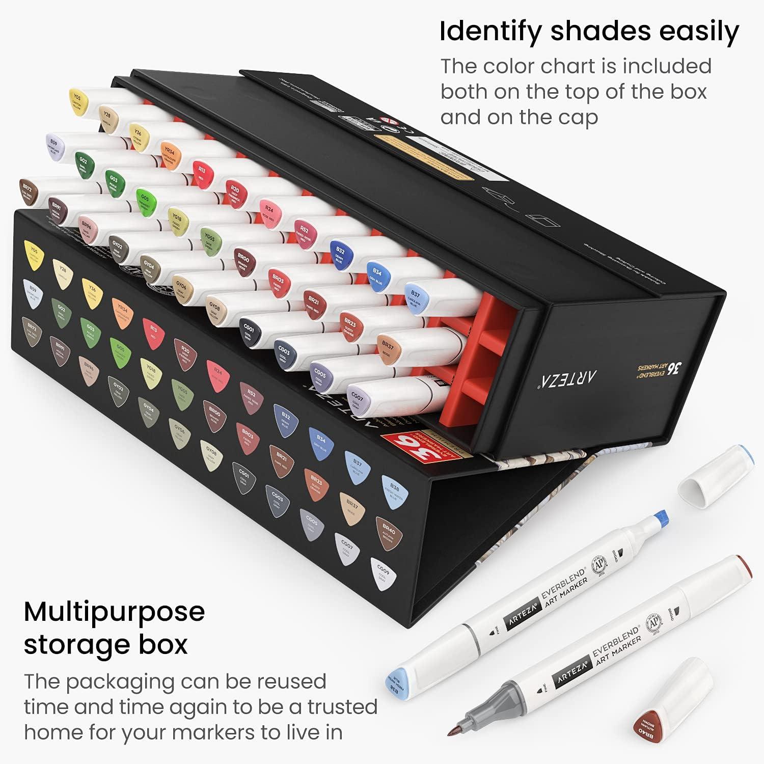 ARTEZA Art Alcohol Markers Set of 72 Colors, EverBlend Dual Tip Markers ...