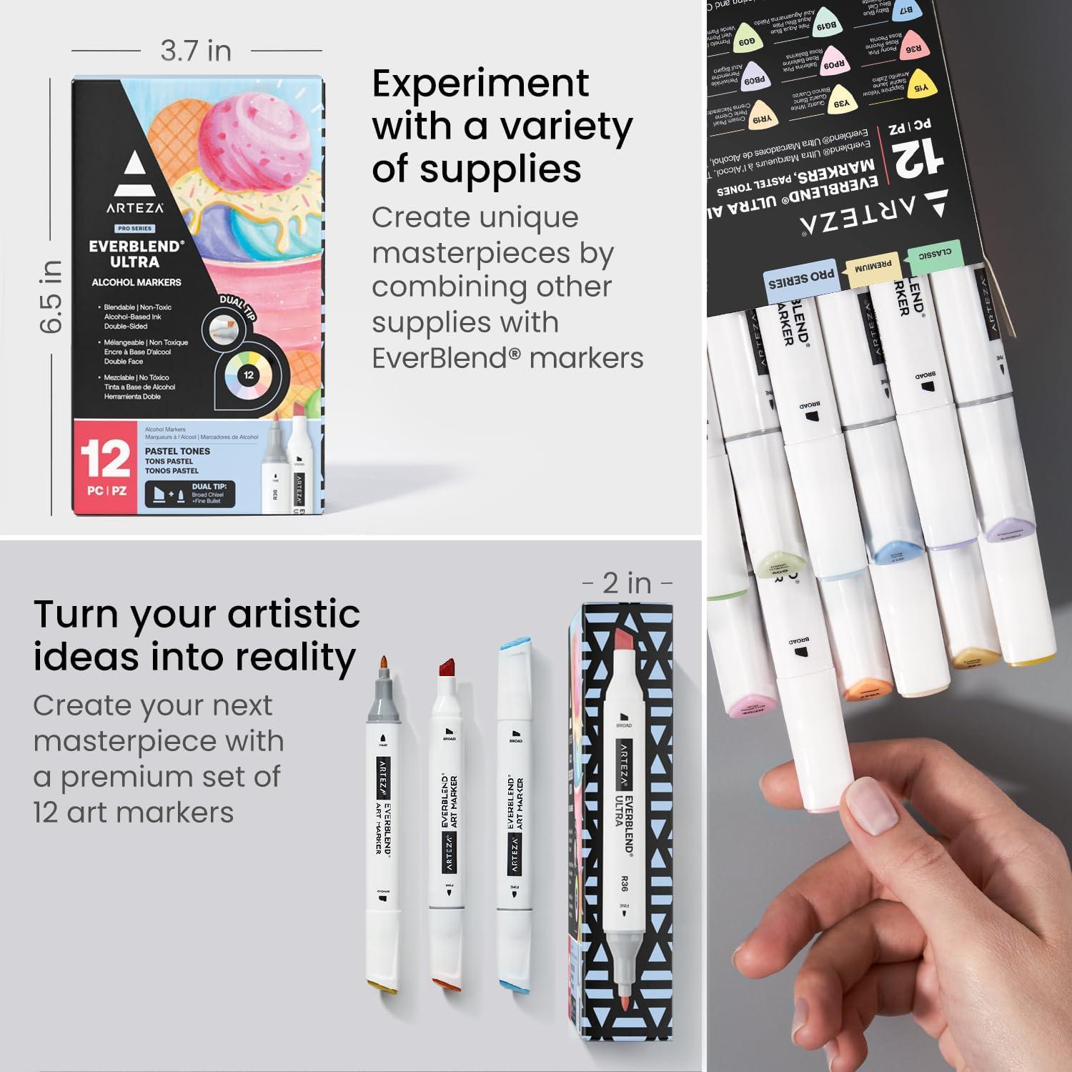 ARTEZA Art Alcohol Markers Set of 72 Colors, EverBlend Dual Tip Markers ...