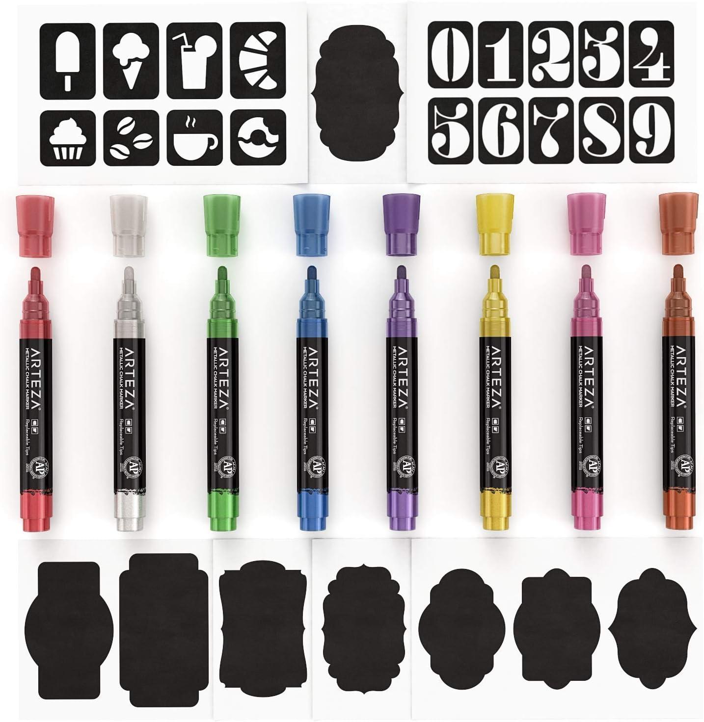 ARTEZA Liquid Chalk Markers, Set of 8, Metallic Colors, Erasable ...