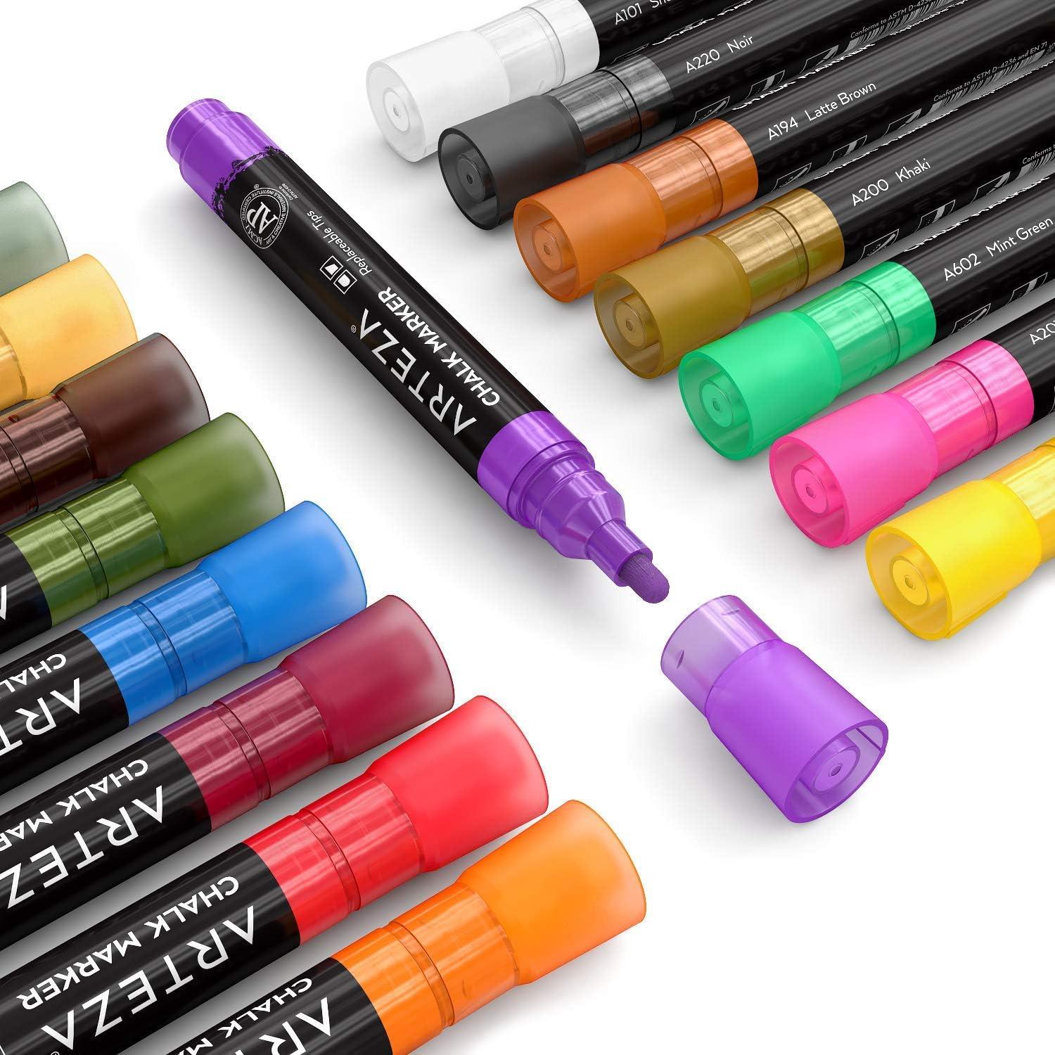 ARTEZA Liquid Chalk Markers, Set of 8, Metallic Colors, Erasable(Pastel ...