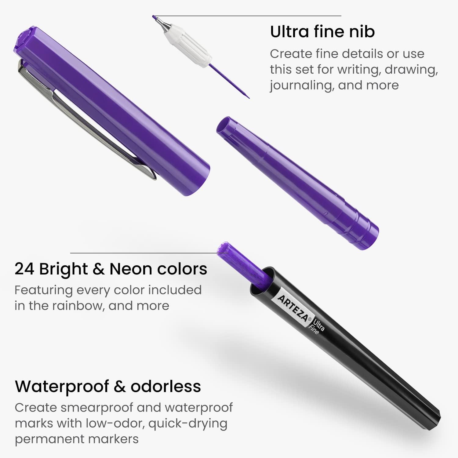 ARTEZA Permanent Markers, 40 Black Pens, Ultra-Fine Tip Paint Pens ...