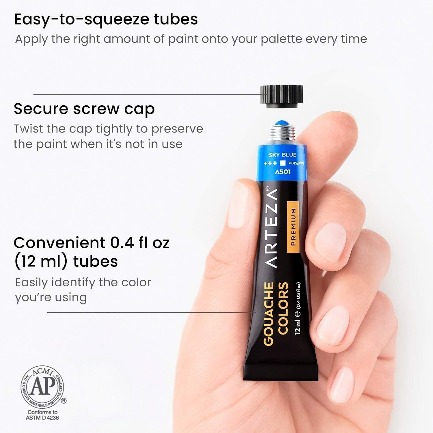 ARTEZA Gouache Paint, Set of 24, 12ml/0.4 US fl oz Gouache Paint Tubes ...