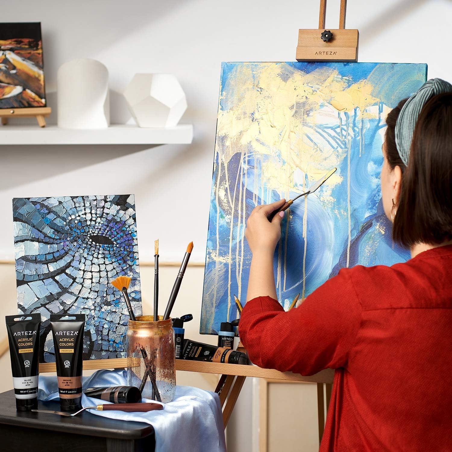 ARTEZA Pastel Acrylic Paint, Set of 8, Metallic Tones, 4.06 fl oz Tubes ...