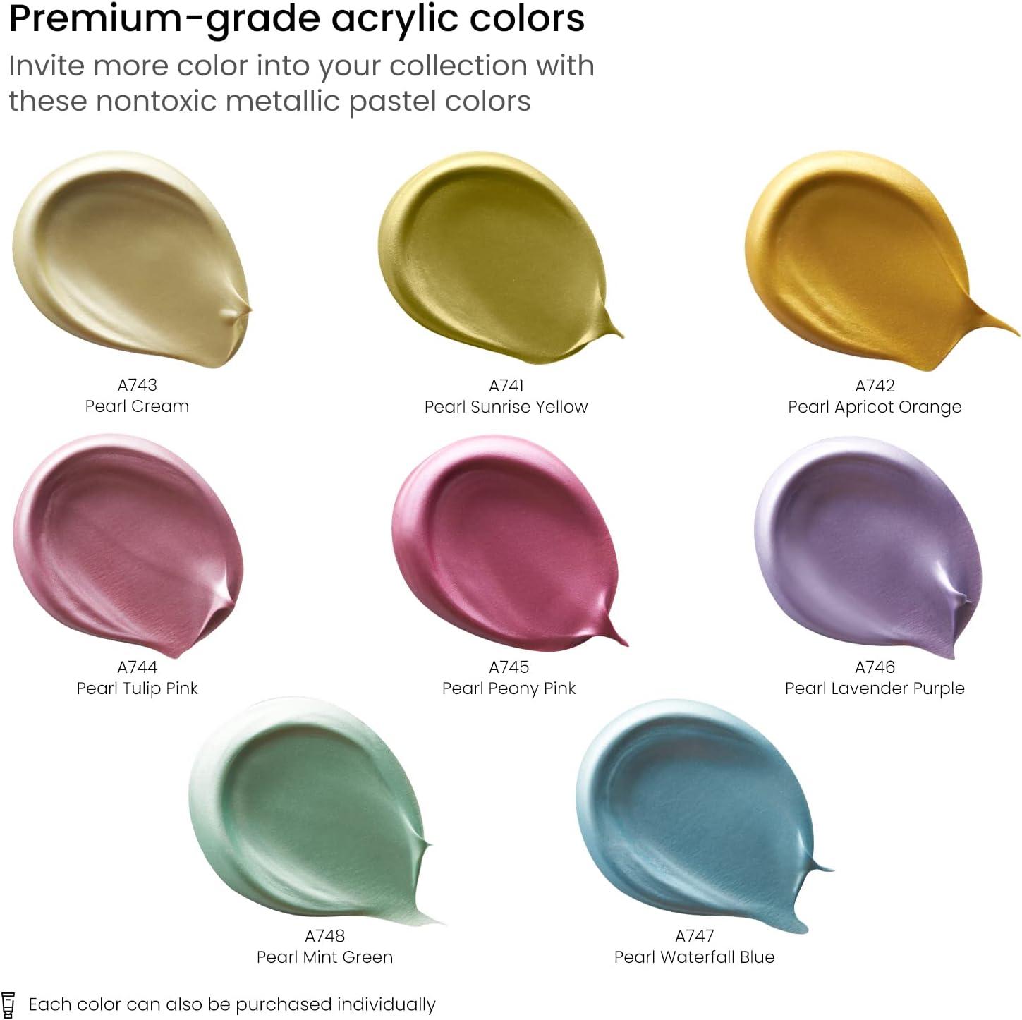 ARTEZA Pastel Acrylic Paint, Set of 8, Metallic Tones, 4.06 fl oz Tubes ...