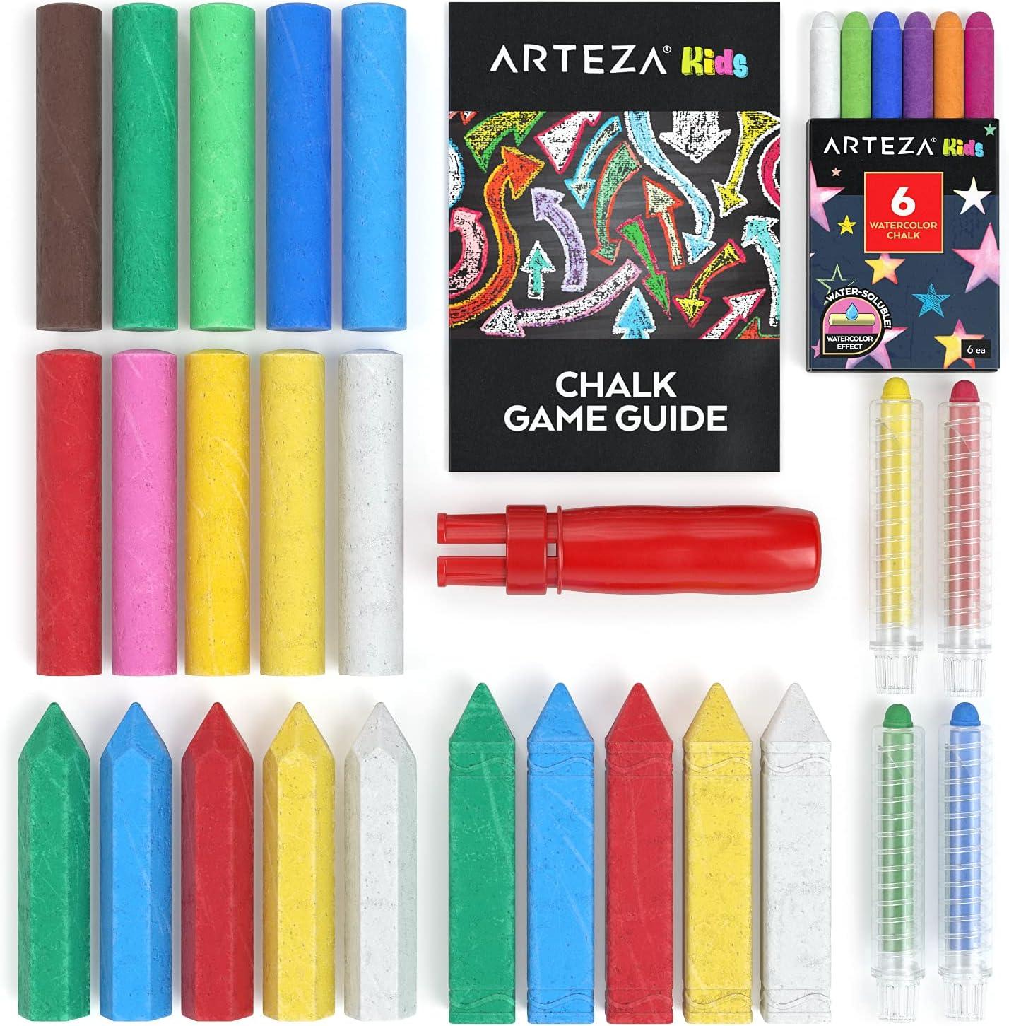 Arteza Kids Sidewalk Chalk and Stencil Set, 32 Pieces, Jumbo, Rocket ...