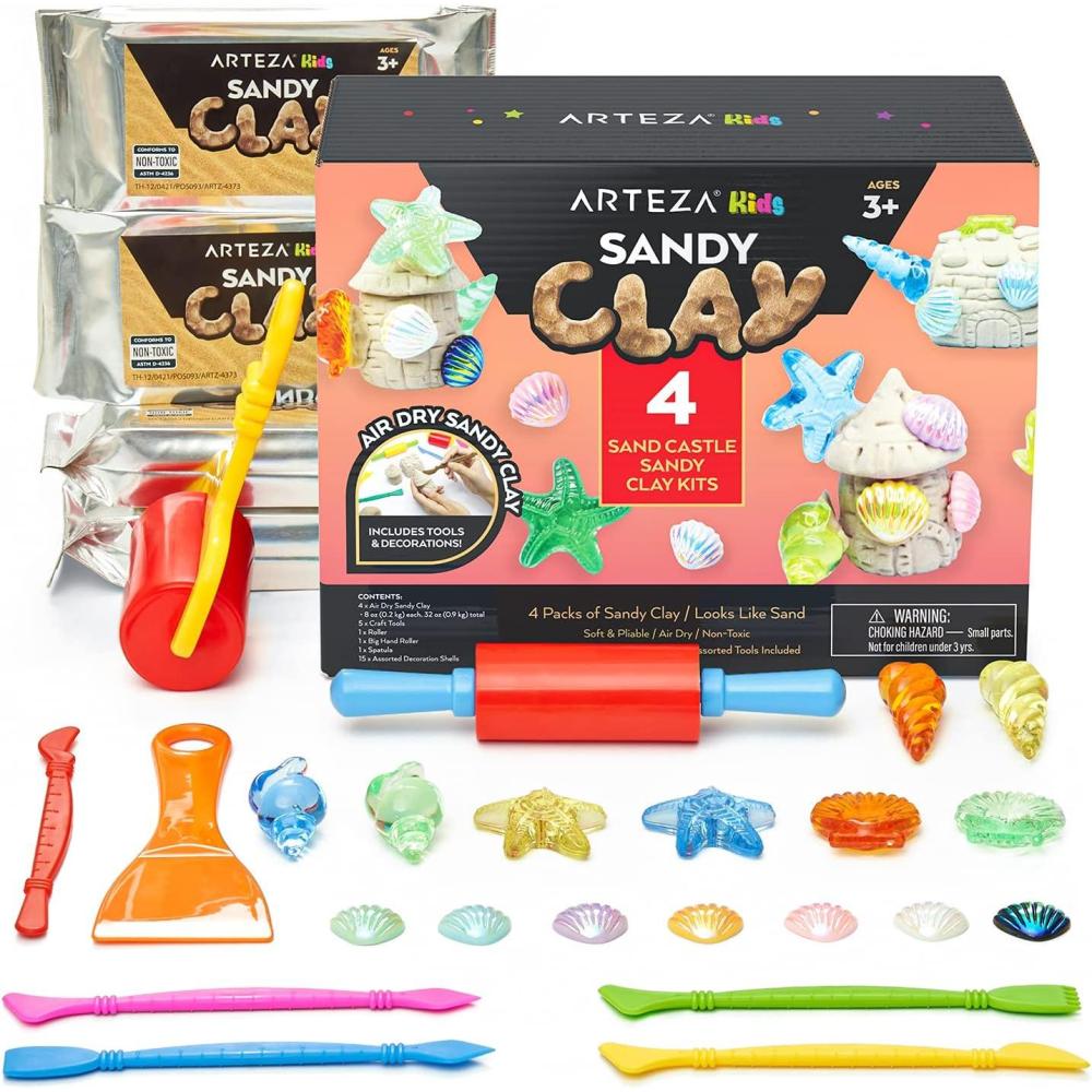 Arteza Kids Air-Dry Modeling Clay Kit, 6 x 8-oz Packs, 12 Sandy Clay ...