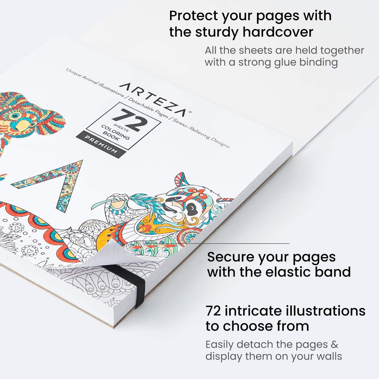 ARTEZA Adult Coloring Book, 4 Seasons Theme, 120 Sheets, 9×9 Inches ...