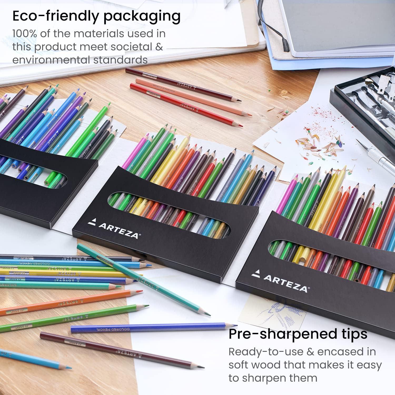 ARTEZA Metallic Colored Pencils, 50 Coloring Pencils, Triangular Grip ...