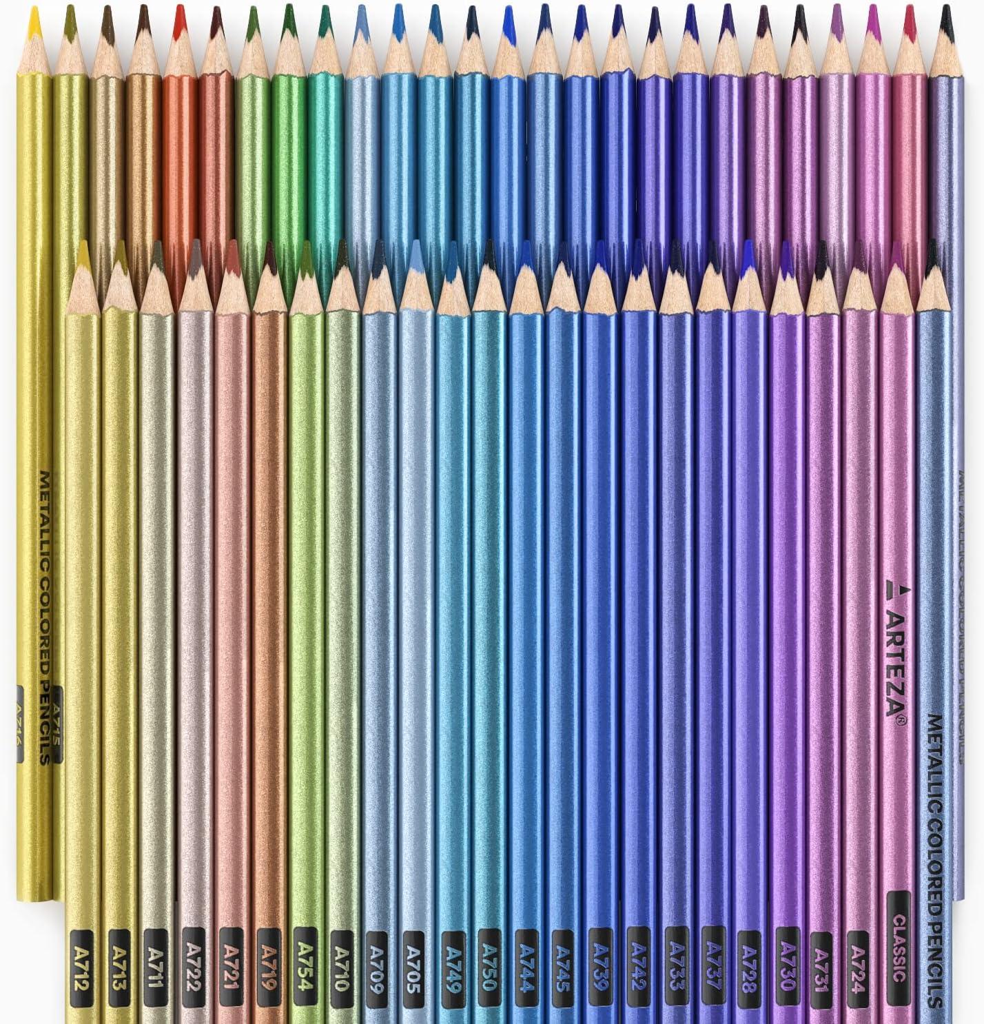 ARTEZA Metallic Colored Pencils, 50 Coloring Pencils, Triangular Grip ...