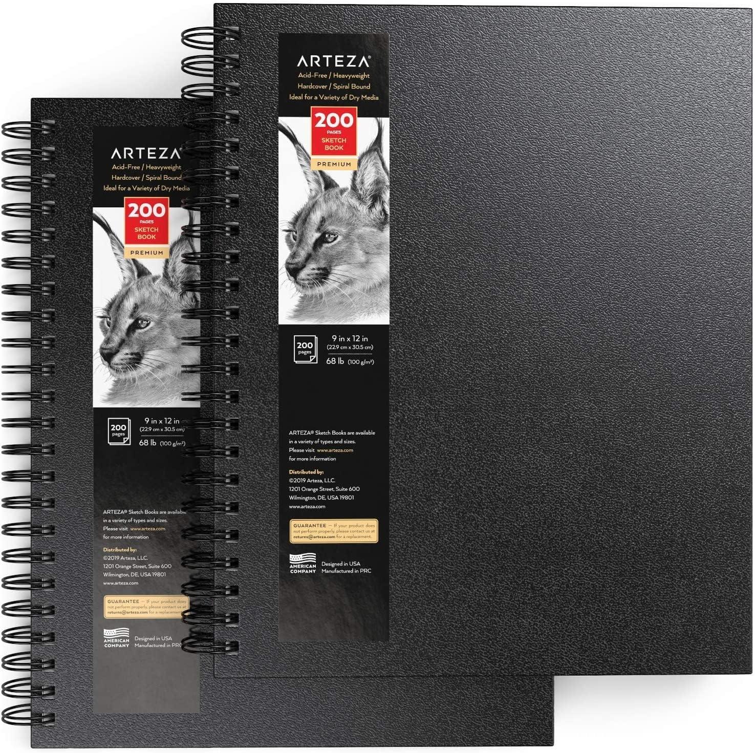 ARTEZA Spiral Sketch Book 9×12 Drawing Pad 2 Pack 100 Sheets Sketch ...