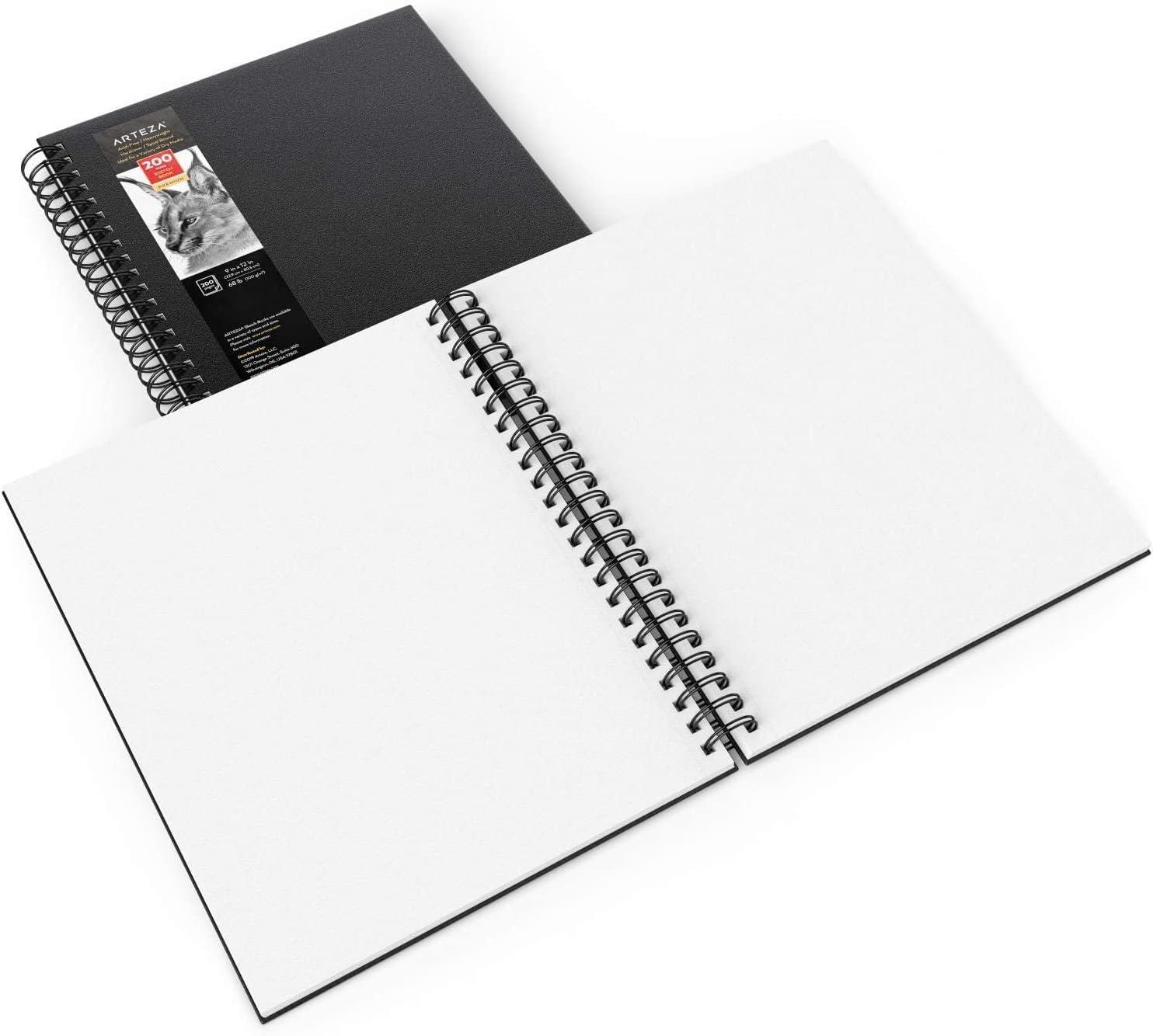 ARTEZA Spiral Sketch Book 9×12 Drawing Pad 2 Pack 100 Sheets Sketch ...