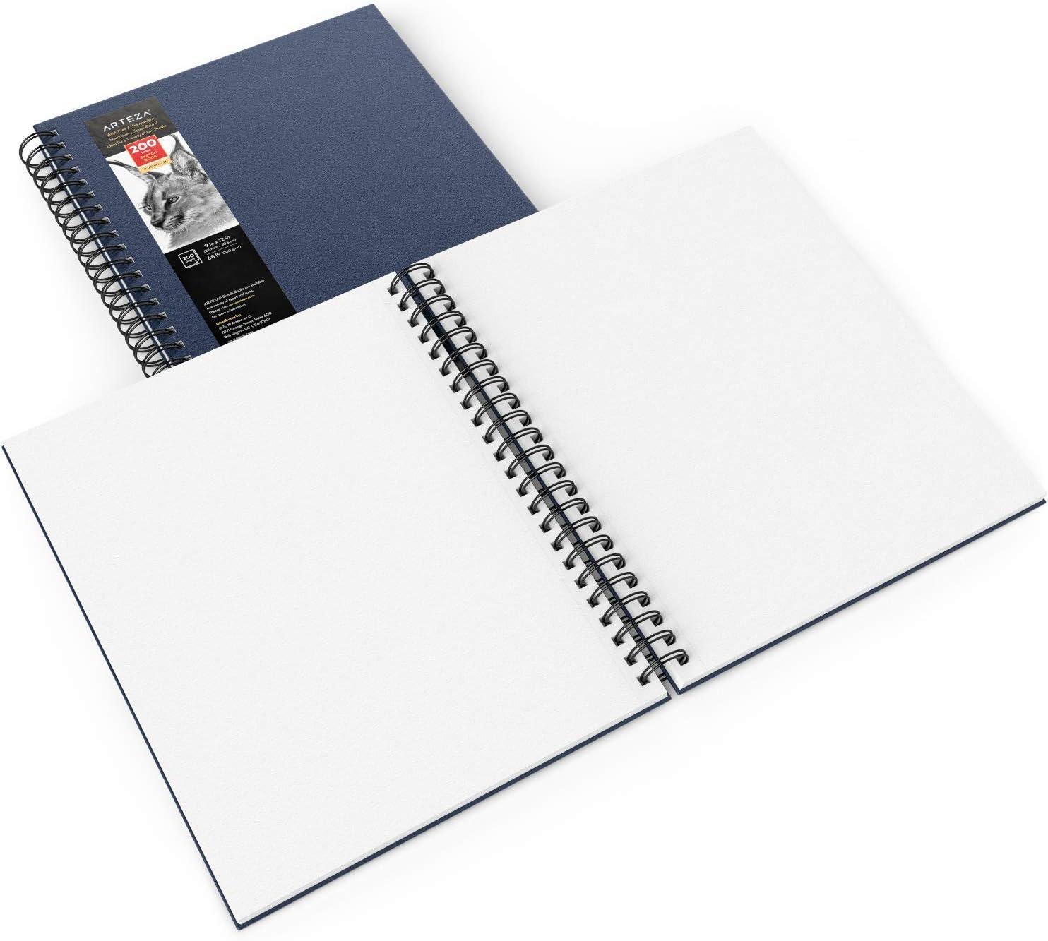 ARTEZA Spiral Sketch Book 9×12 Drawing Pad 2 Pack 100 Sheets Sketch ...
