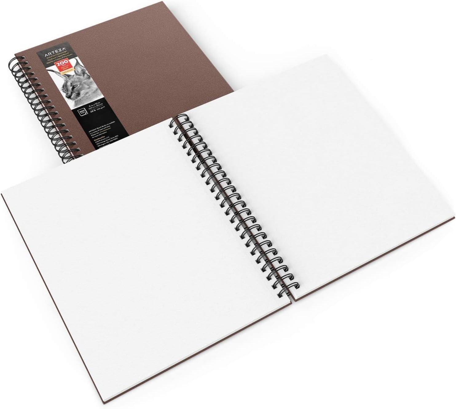 ARTEZA Spiral Sketch Book 9×12 Drawing Pad 2 Pack 100 Sheets Sketch ...