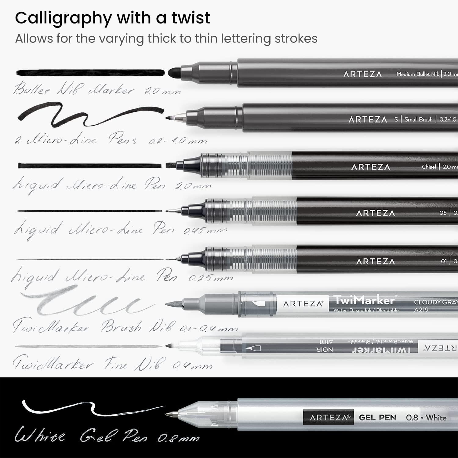 ARTEZA Hand Lettering Pens Set of 12 – Calligraphy and Brush Pens with ...