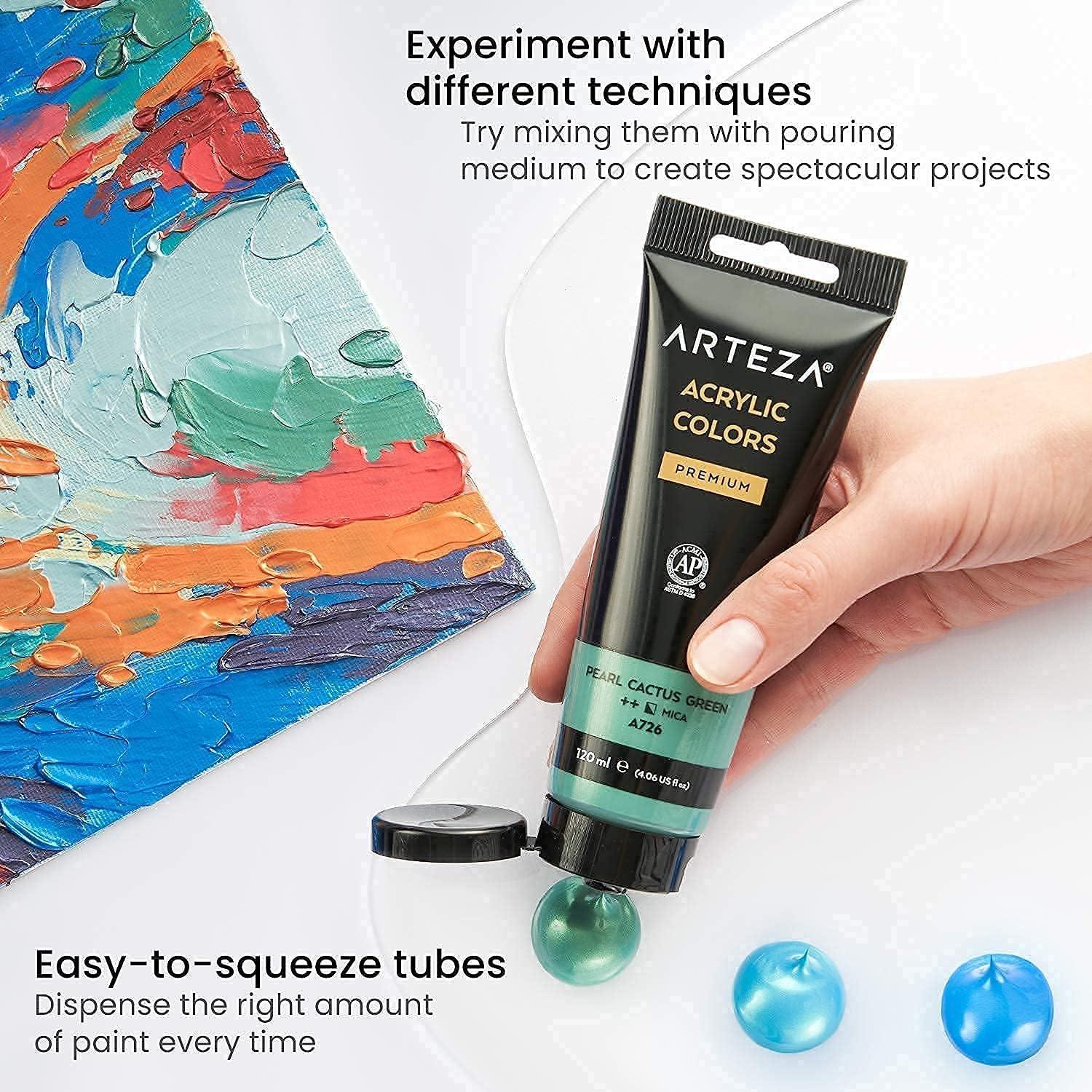 ARTEZA Premium Metallic Acrylic Painting Bundle, Painting Art Supplies ...