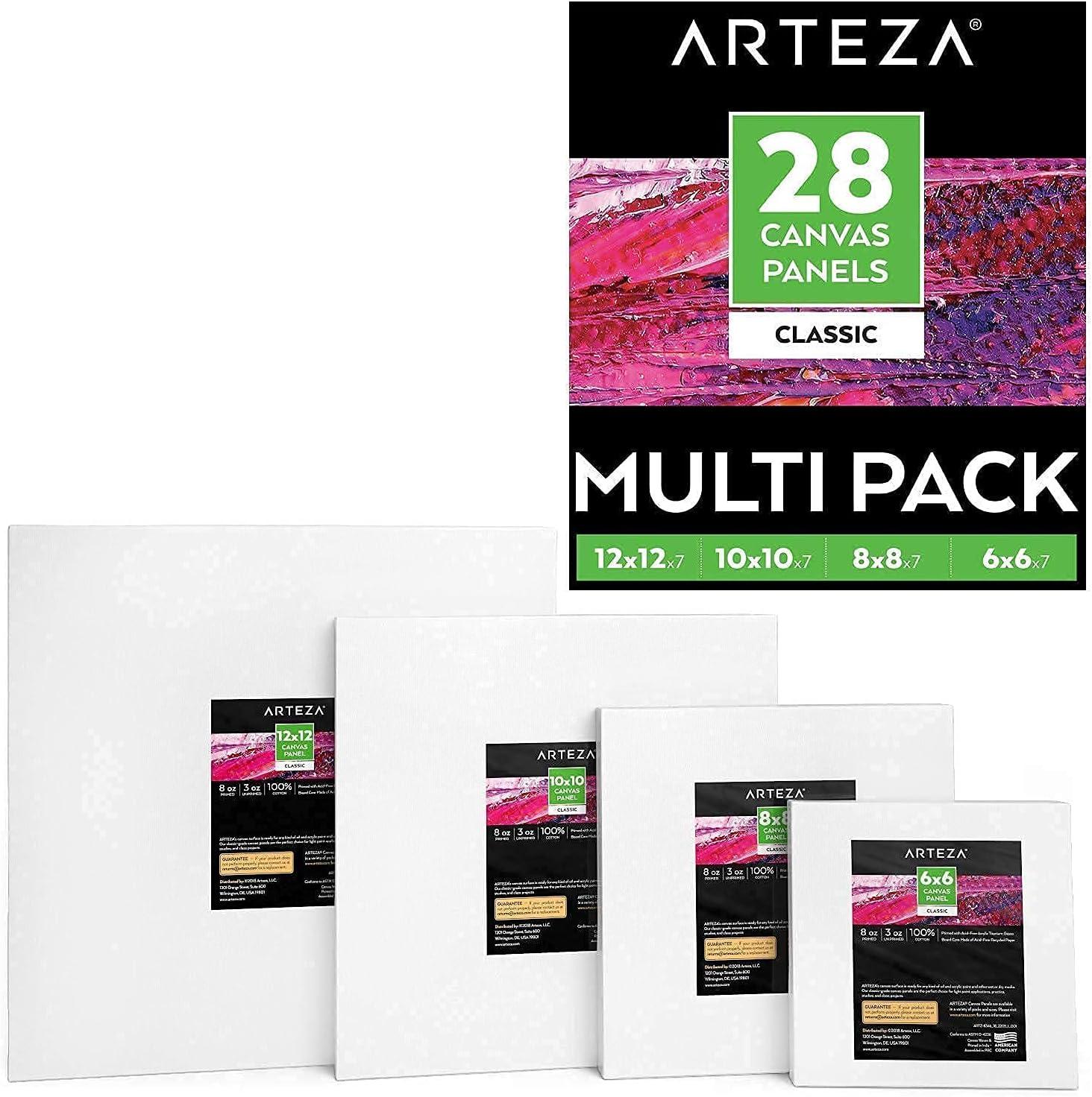 Arteza Acrylic Paint Set and Canvas Panels Multi Pack Bundle, Painting ...