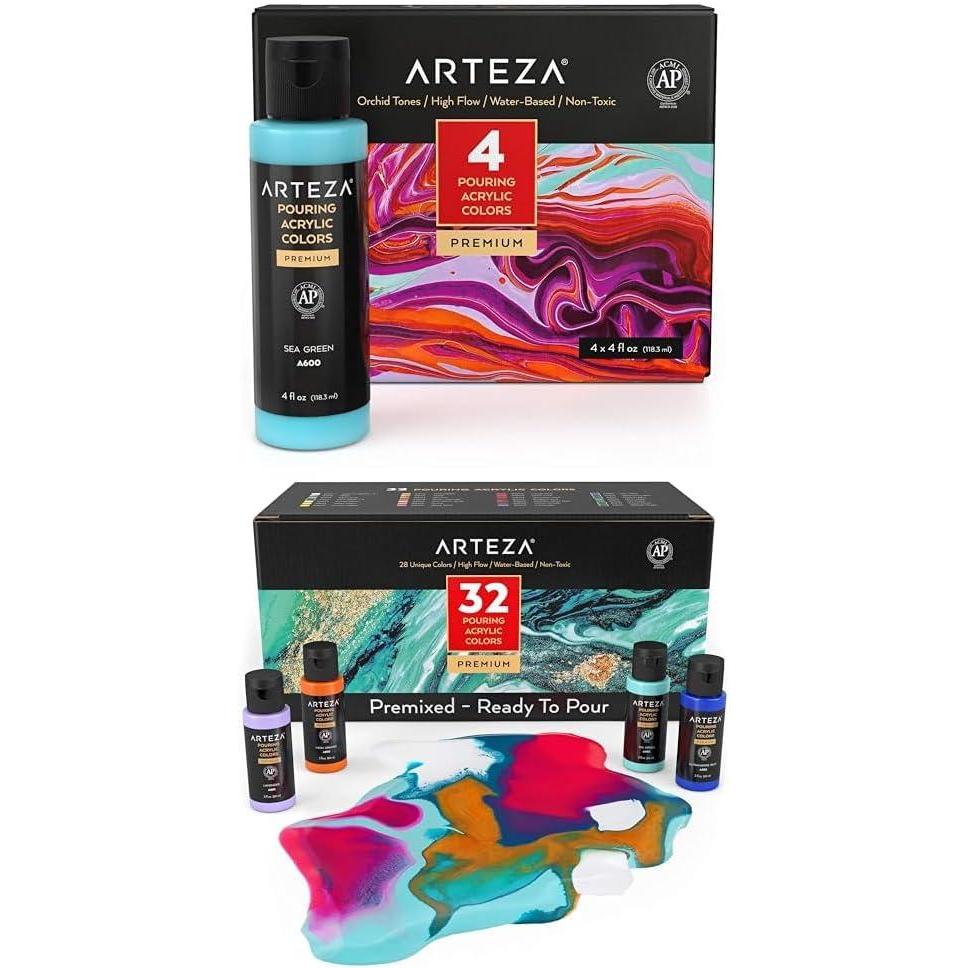 ARTEZA Acrylic Pouring Paint Set, 4 Orchid Colors and Acrylic Pouring ...