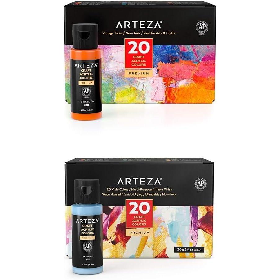 ARTEZA Craft Acrylic Paint, Set of 20 Vintage Tones and Craft Acrylic ...