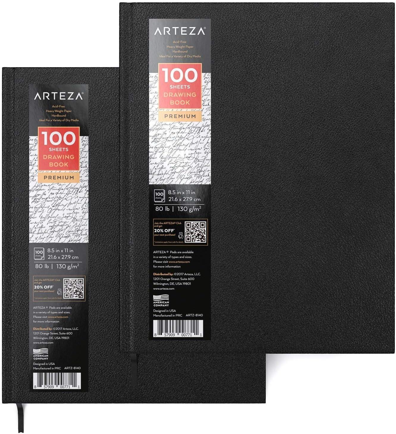 Arteza Hardcover Sketchbooks, Pack of 2, 8.5 x 11 Inches Professional ...