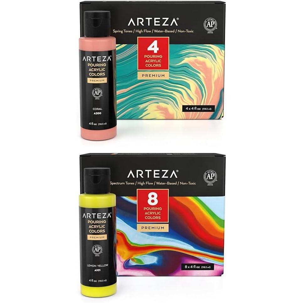 ARTEZA Acrylic Pouring Paint Set, 4 Spring Colors and Acrylic Pouring ...